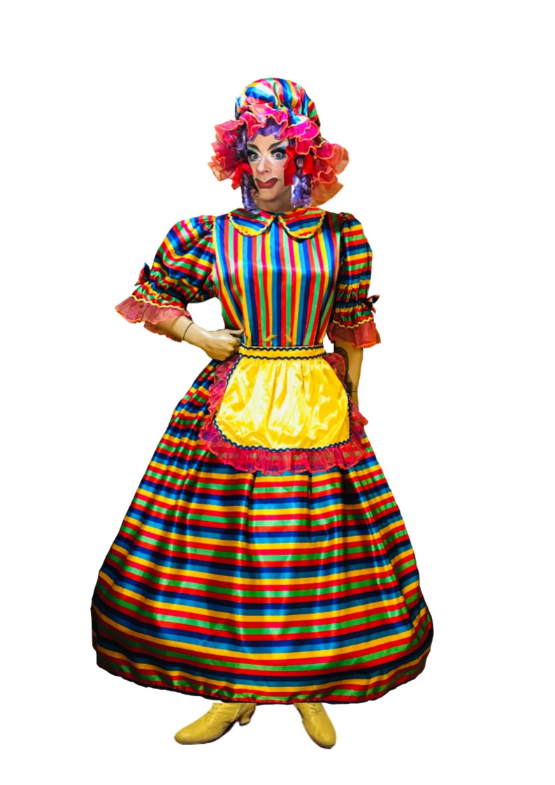 Stripy Pantomime Dame Outfit Panto Dame Dress